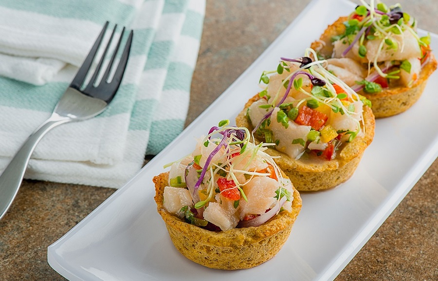 Canastas de Mofongo con Ceviche y Salsa de Guayaba y Parcha - Placeres